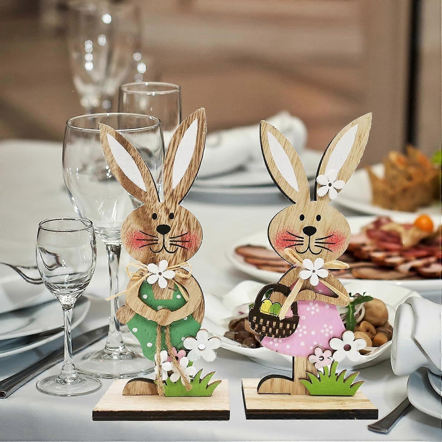 Easter Wooden Bunny Standing Tabletop Ornament Rabbit Sign (Set of 2 ...