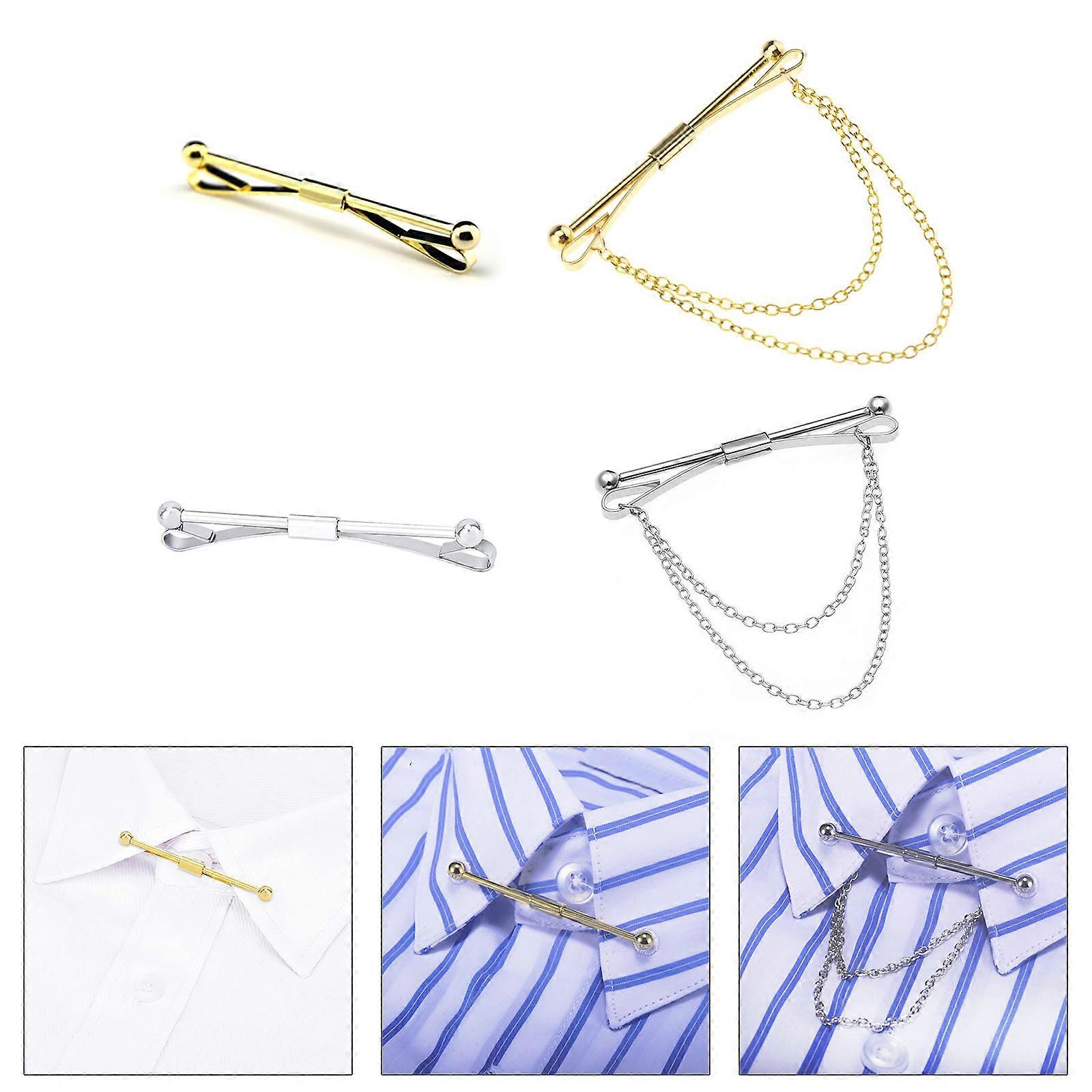 Mens Shirt Collar Clip with Double Chains Tassels Neck Tie Cravat Bar ...