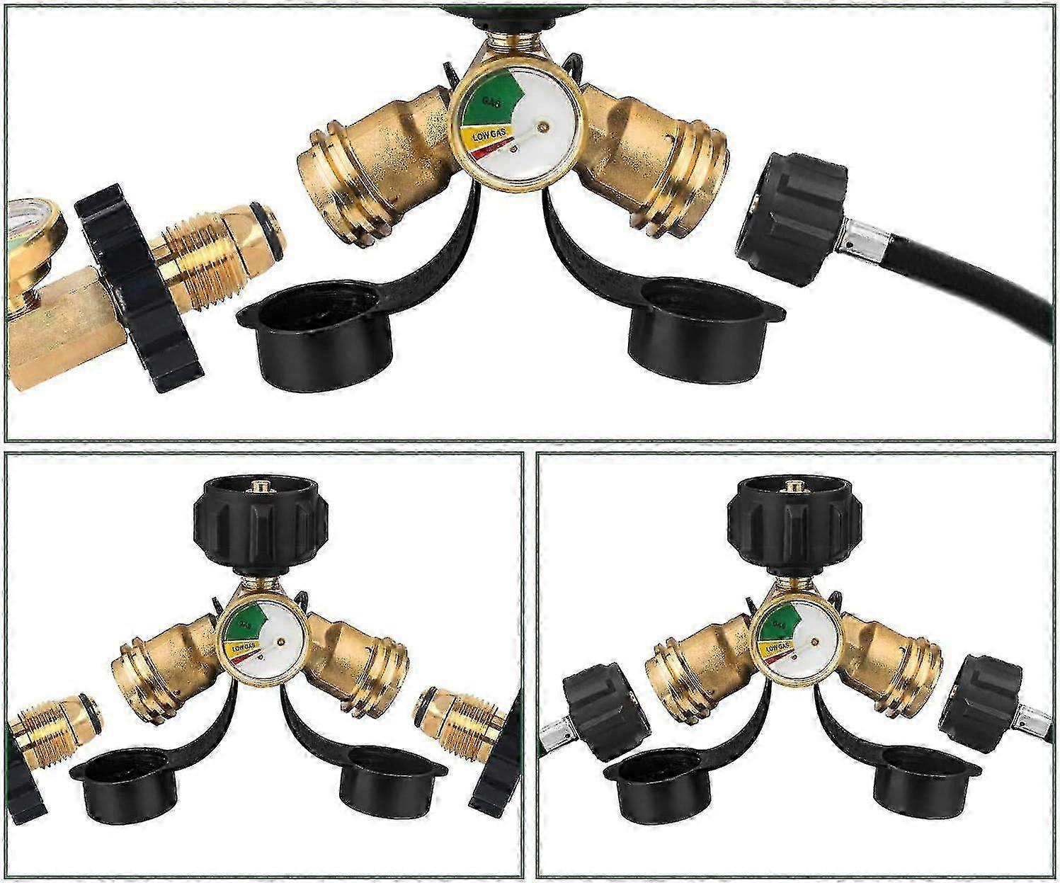 Propane Splitter Y-Splitter Adapter with Gauge Solid Brass Leak ...