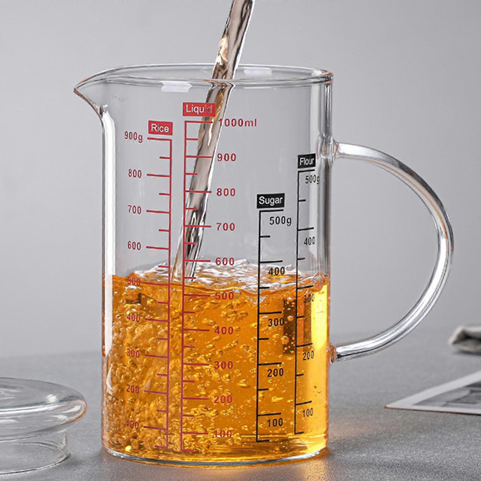 Glass measuring cup, 1 liter, with lid, scale for liters, milliliters ...