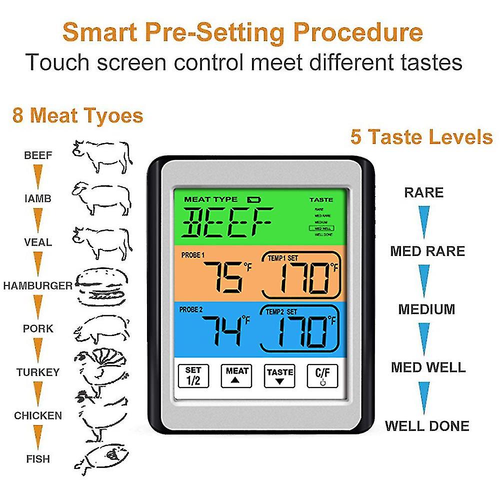 Professional Cooking Thermometer,with 2 Probes And Lcd Display Kitchen ...