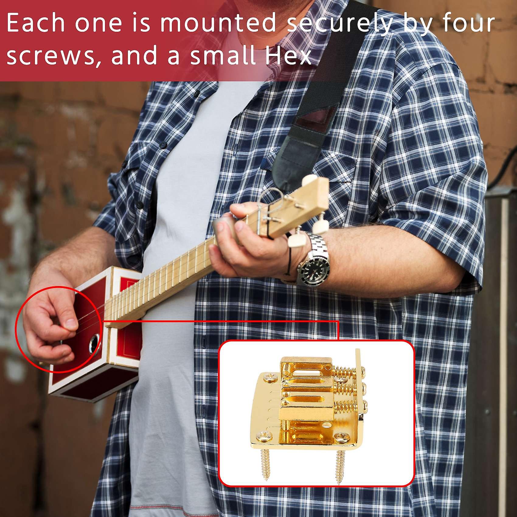 Cigar Box Guitar Parts: 3-string Gold Top Loading Hard-tail Adjustable ...