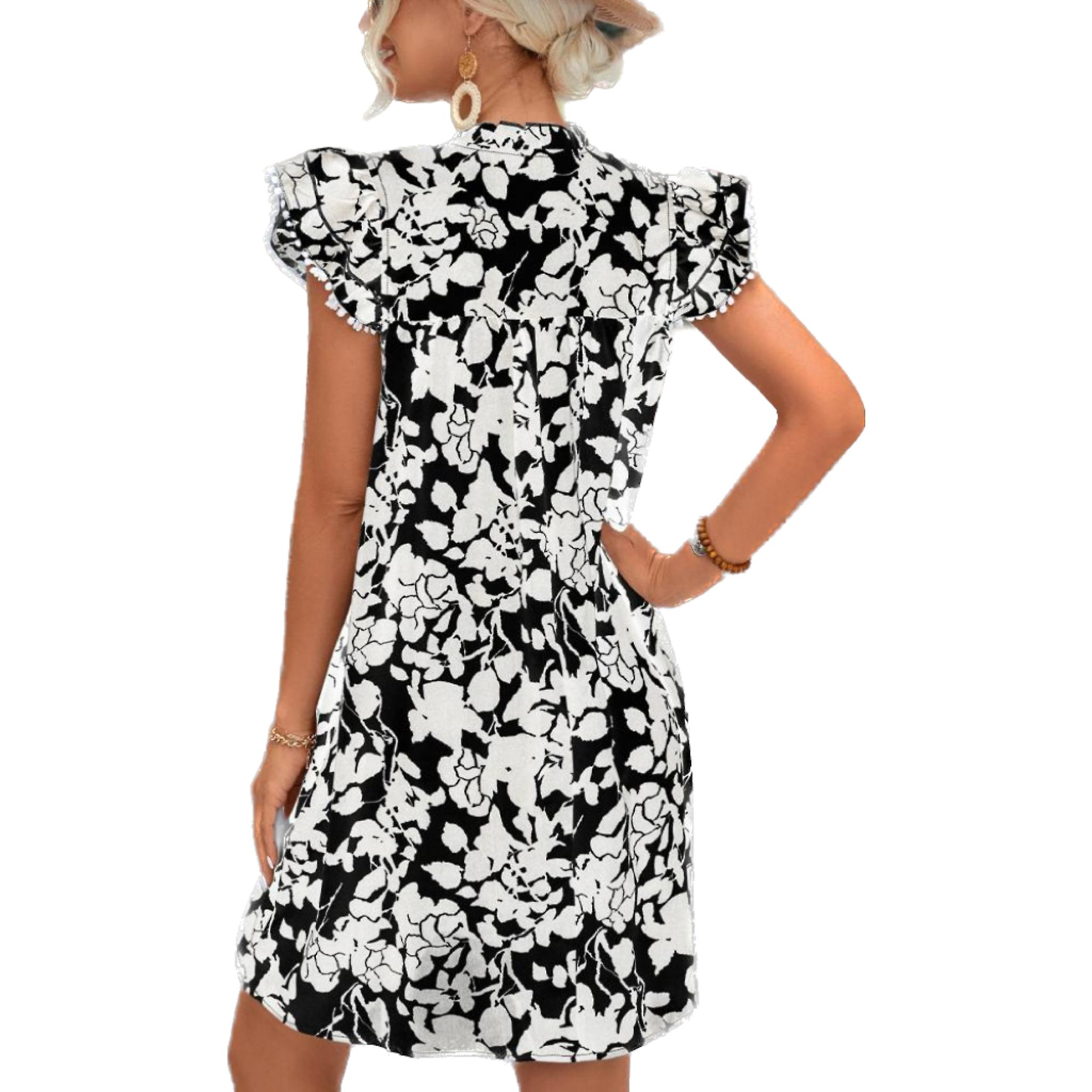 Floral Mini Daily Outing Dress Tie V Neck Short Fly Sleeves | Fruugo CA