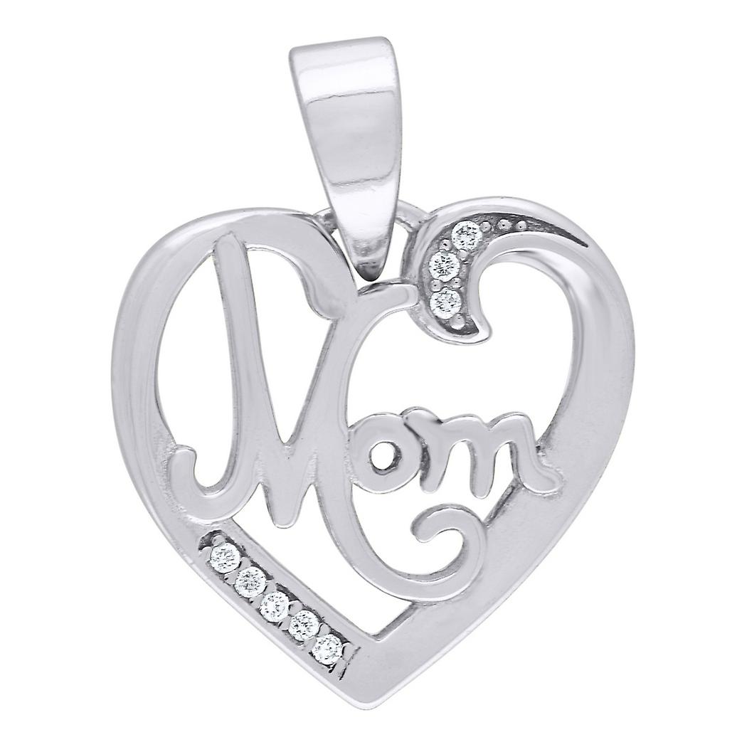 925 Sterling Silver CZ Cubic Zirconia Simulated Diamond Mom Love Heart ...