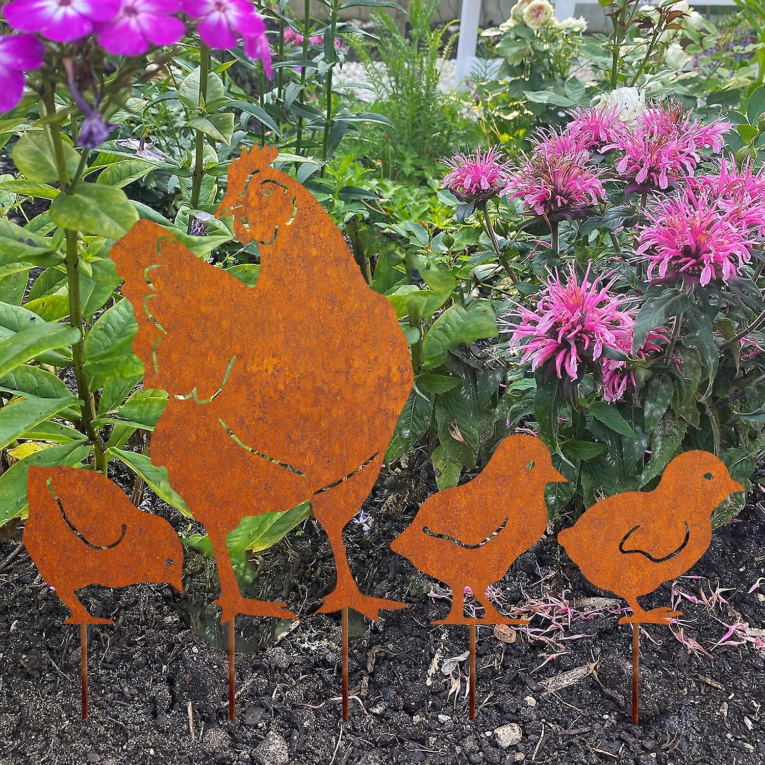 Rusty Chickens Garden Decoration, Natural Rust Patina, Garden ...