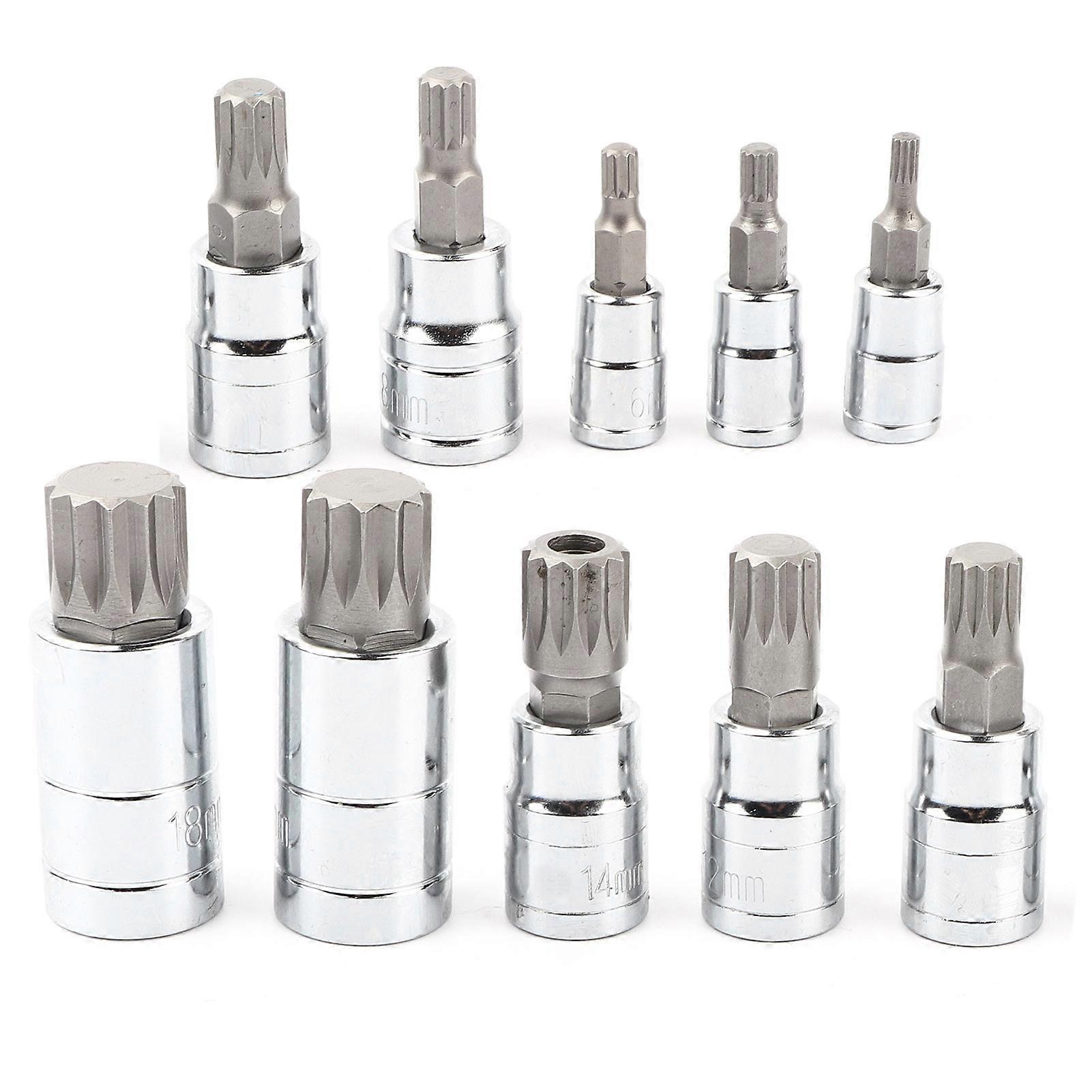 10Pcs 12 Point Triple Square Splined Bit Socket Set M4-M18 1/4" 3/8" 1/ ...