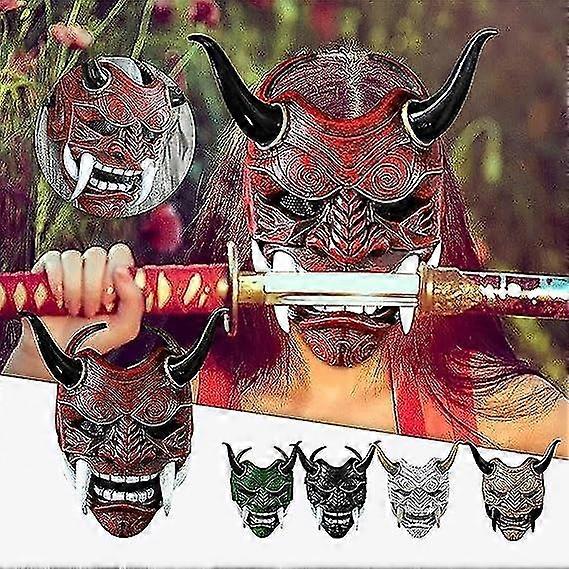 Red Gray Japanese Samurai Mask Hannya Oni Samurai Latex Mask, Halloween ...