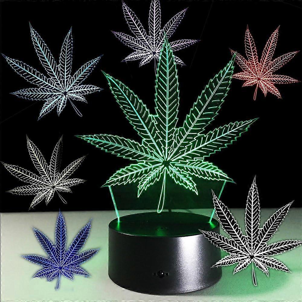 Marijuana Leaf 3D Illusion Lamp Cananbis Weed Optical Visual Night ...