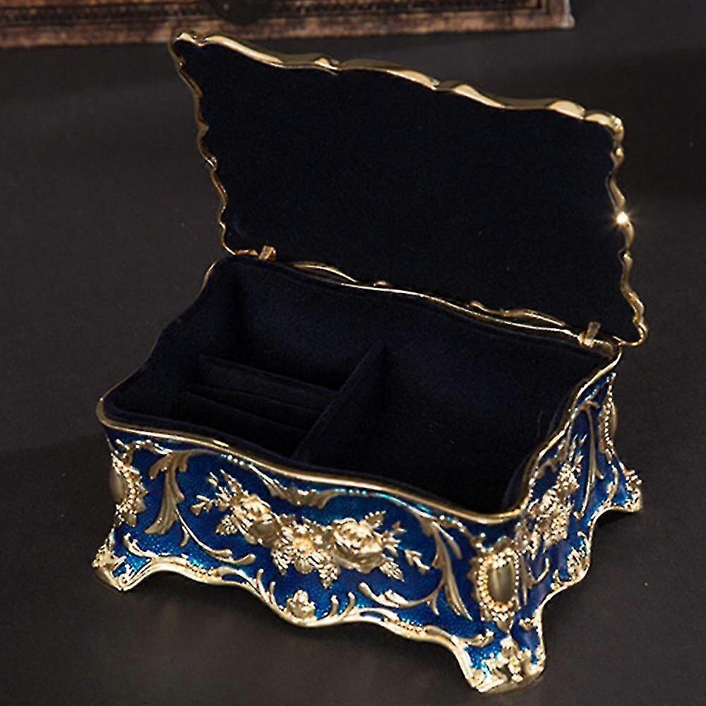 Vintage Metal Jewelry Box, Rectangular Trinket Organizer Storage Box ...