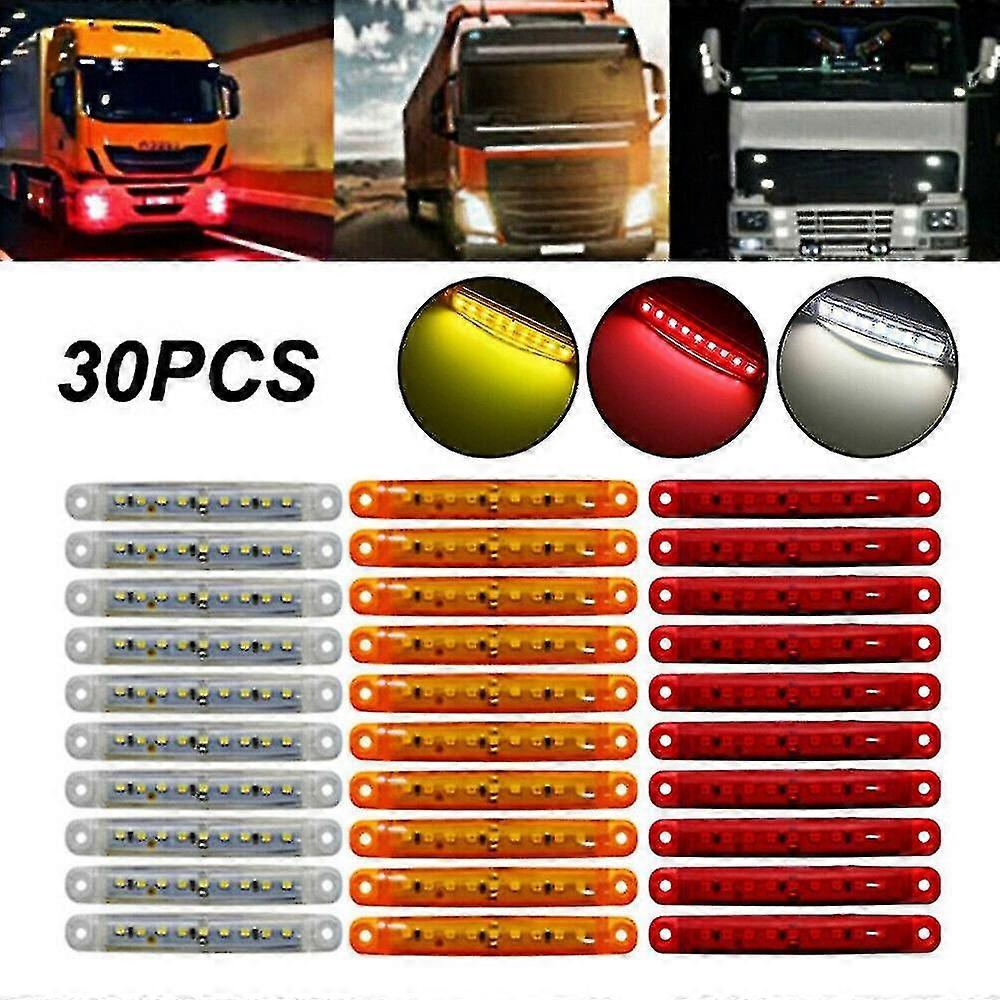 30x Sealed Red Amber White 9 Led Side Marker Lights For Truck Trailer ...