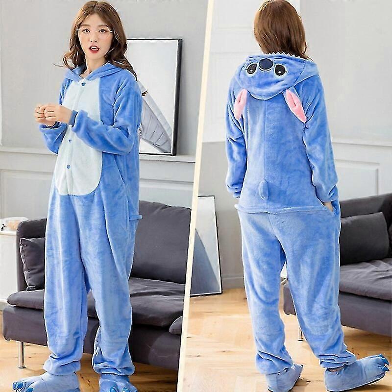 Stitch Adults Animal Onesies Winter Women Pajamas Jumpsuit Men Couple ...
