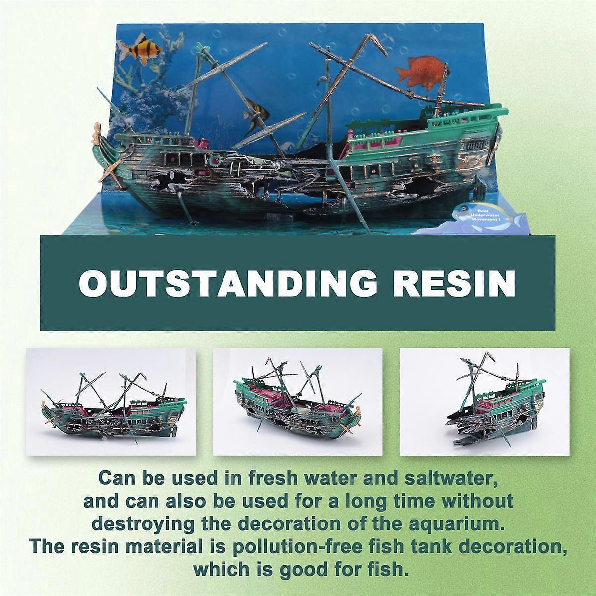 Large Aquarium Shipwreck Decor Boat Plastic Set Resin Ship Fish Tank ...