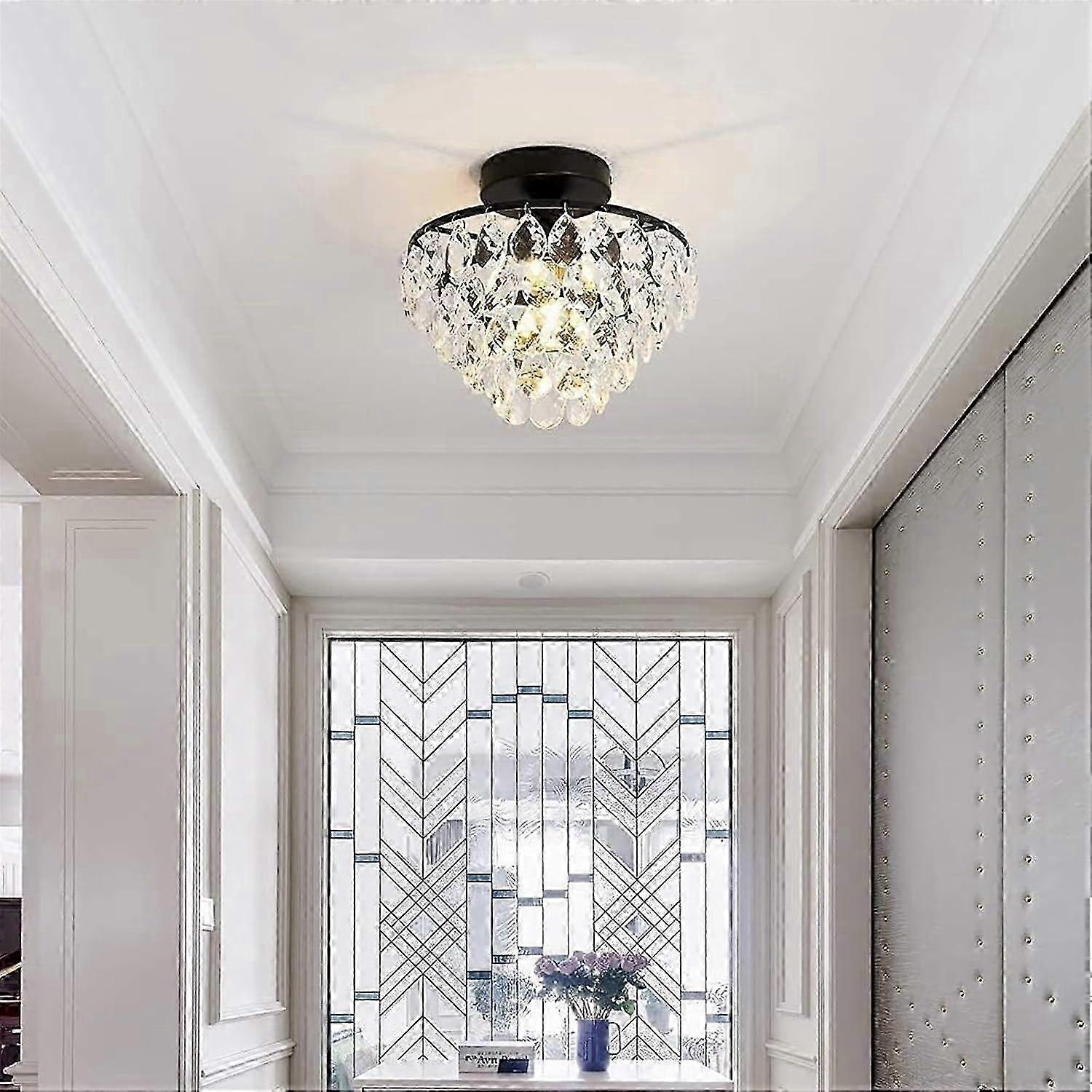 Modern Small Crystal Ceiling Light Mini Black Semi Flush Mount ...