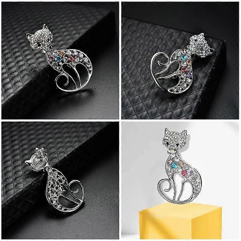 Women Brooches Cute Crystal Zircon Cat Lady Girls Dress Sweater Scarf ...