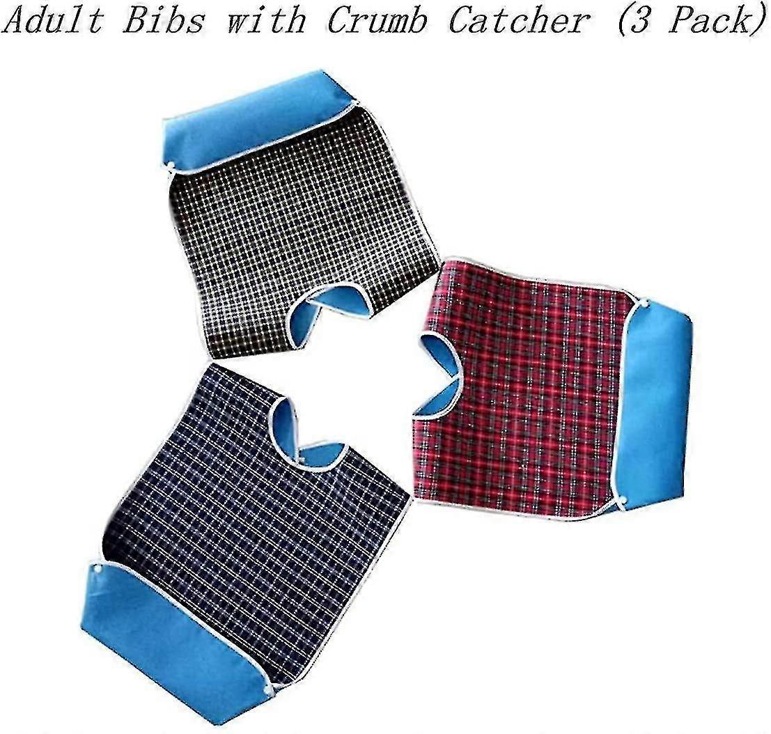 3 Pack Adult Bibs With Crumb Catcher - Washable Adult Dining Bib, Large ...