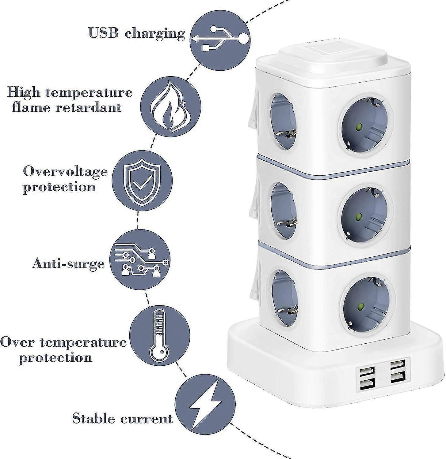 Tower Power Strip - Vertical Surge Protector with 12 Outlets (2500W ...