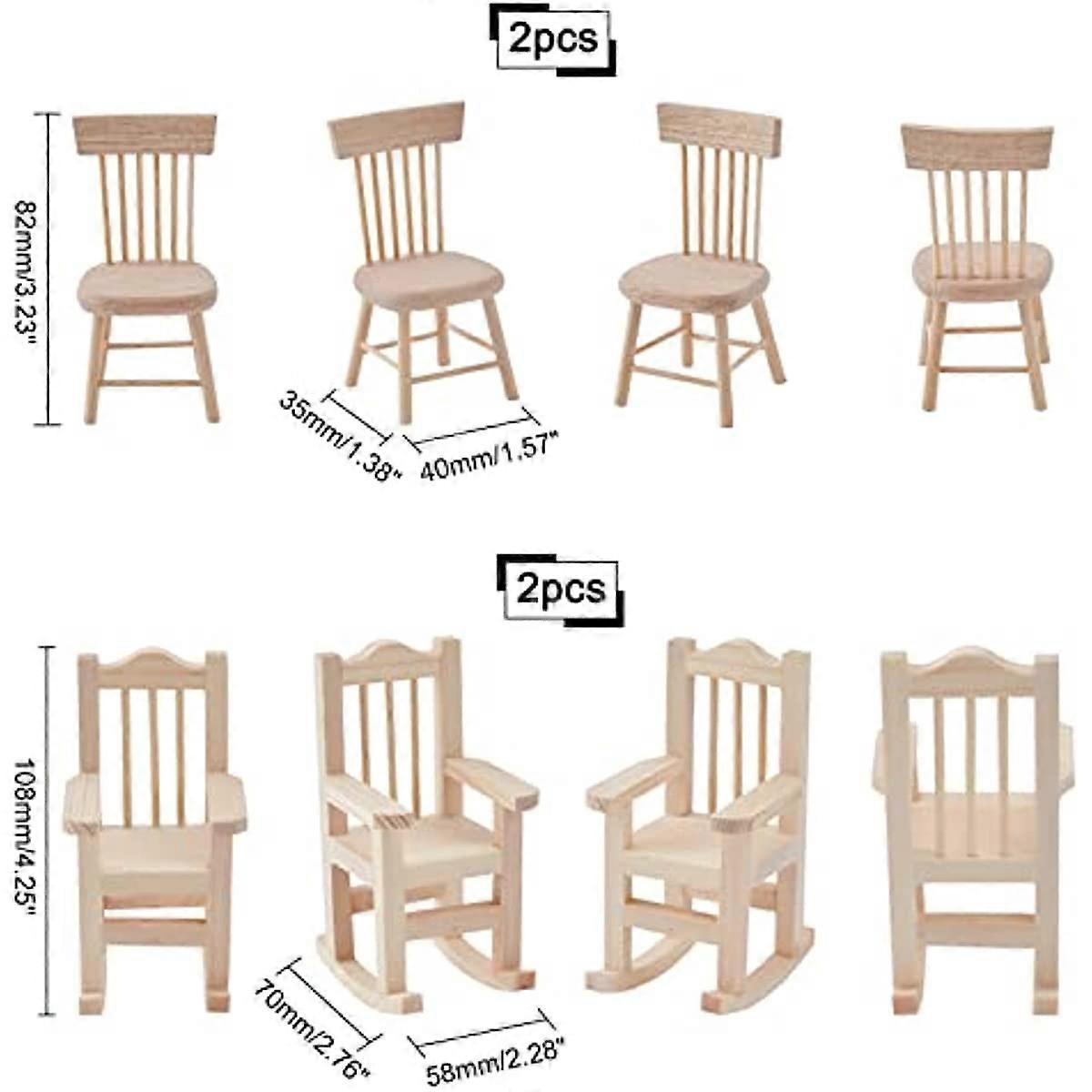 4pcs 1:12 Mini Rocking Chair Dollhouse Wooden Chairs Scale Miniature ...