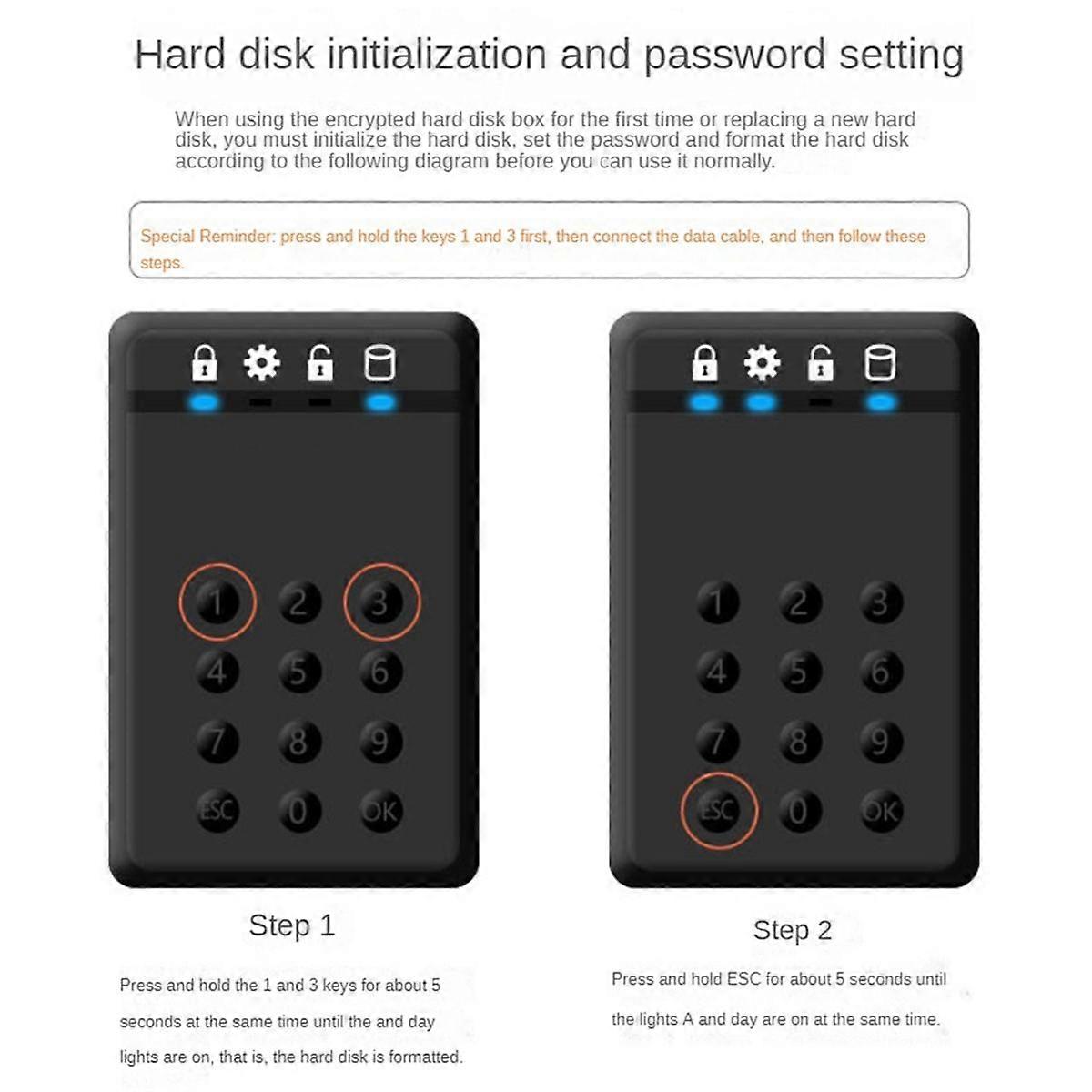 HDD Enclosure SSD Case Encrypted Hard Drive Enclosure 5Gbps USB3.0 SATA ...