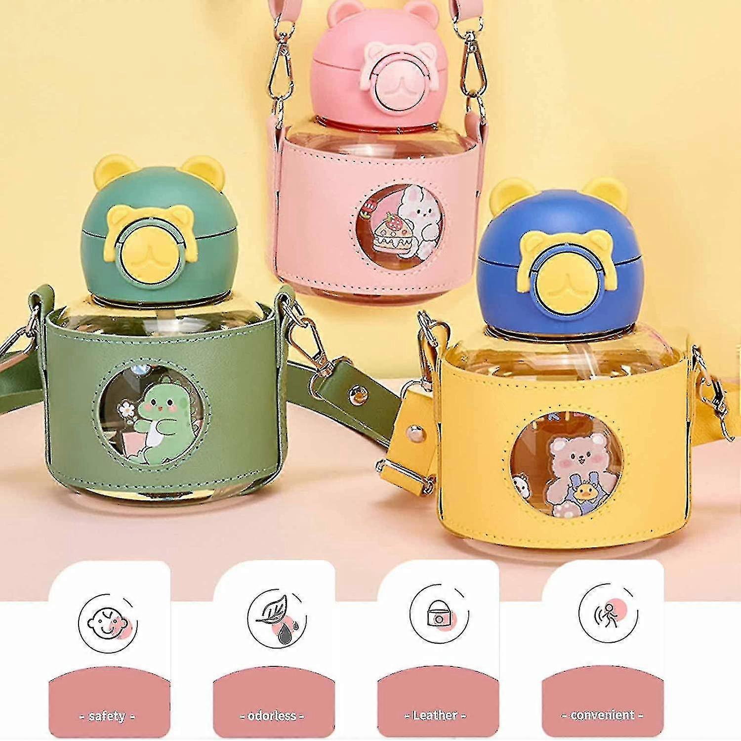 1pc Kawaii Water Bottle Kawaii Bear Water Bottle Cute Pot Belly Cup With Cup Sleeve With Straw ...