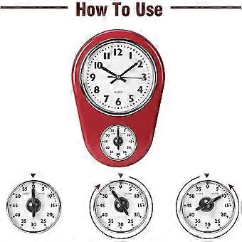 Retro Kitchen Timer Wall Clock, Red Vintage Silent Home Timer | Fruugo UK