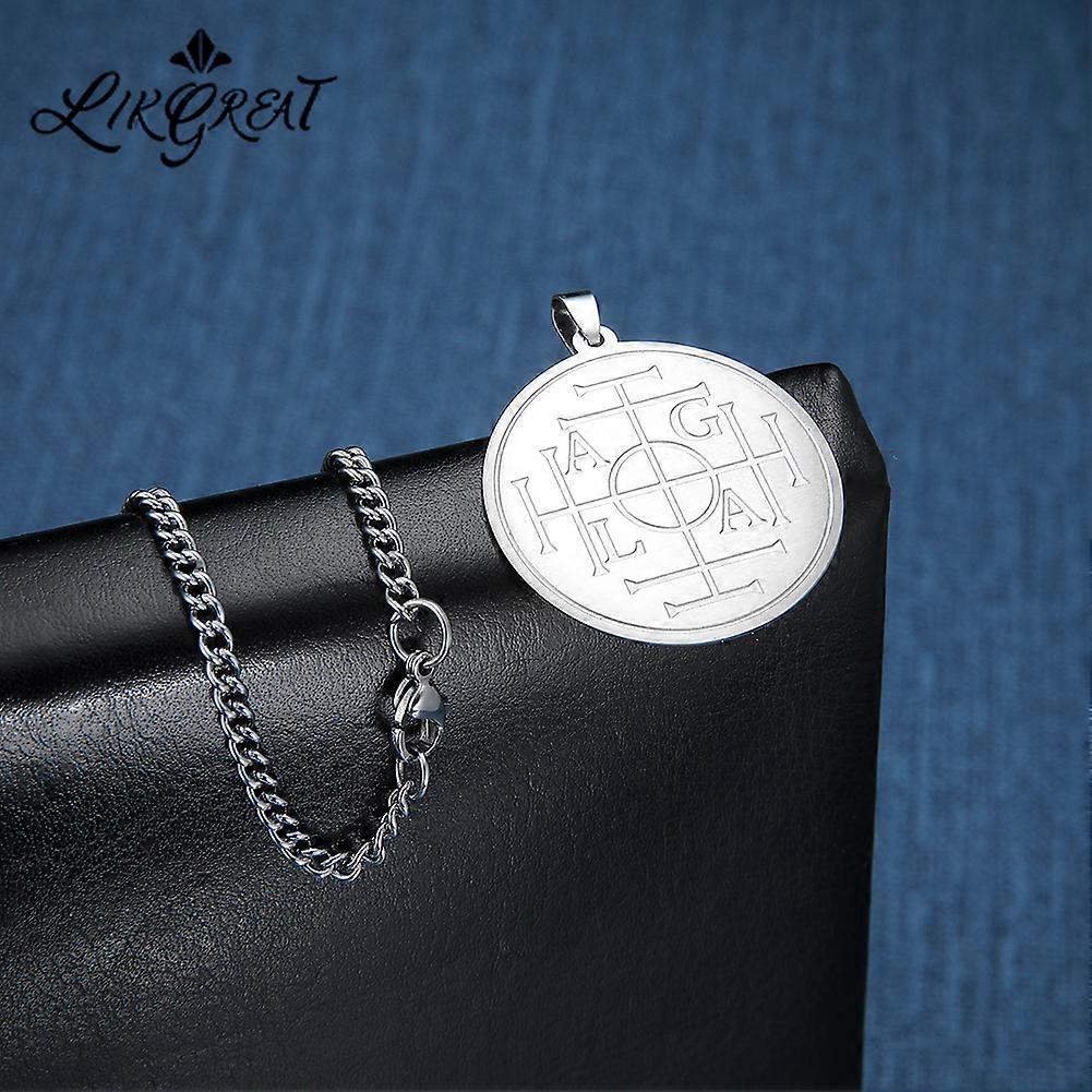 Stainless Steel Men Necklace Wheel of Fortune Protection Seal AGLA ...