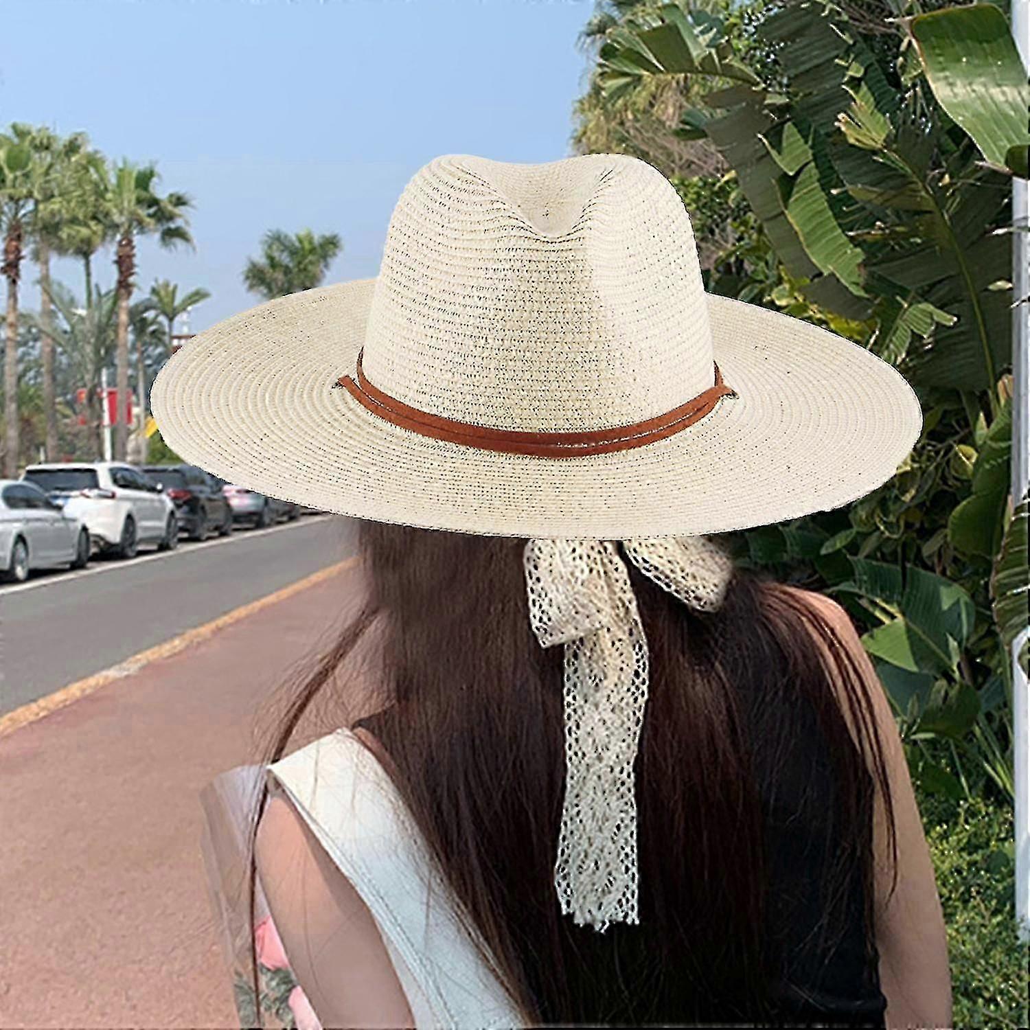 Rope Solid Color Folding Straw Hat Unisex Big Brim Floppy Sun Hat ...