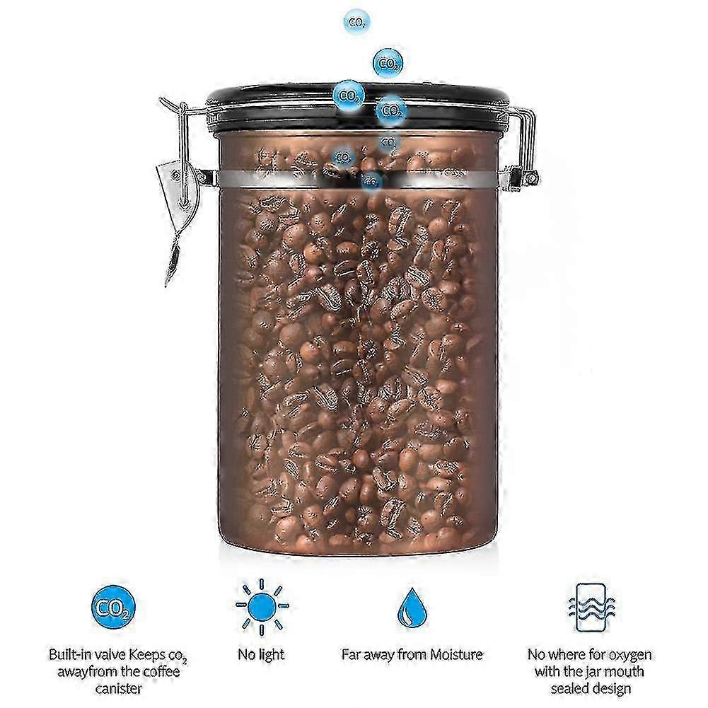 Coffee Container Large Airtight Stainless Steel Black Kitchen Storage ...