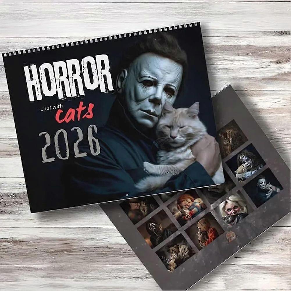 2026 Halloween Horror Movie & Cats Wall Calendar, Fear Theme Cat Art ...