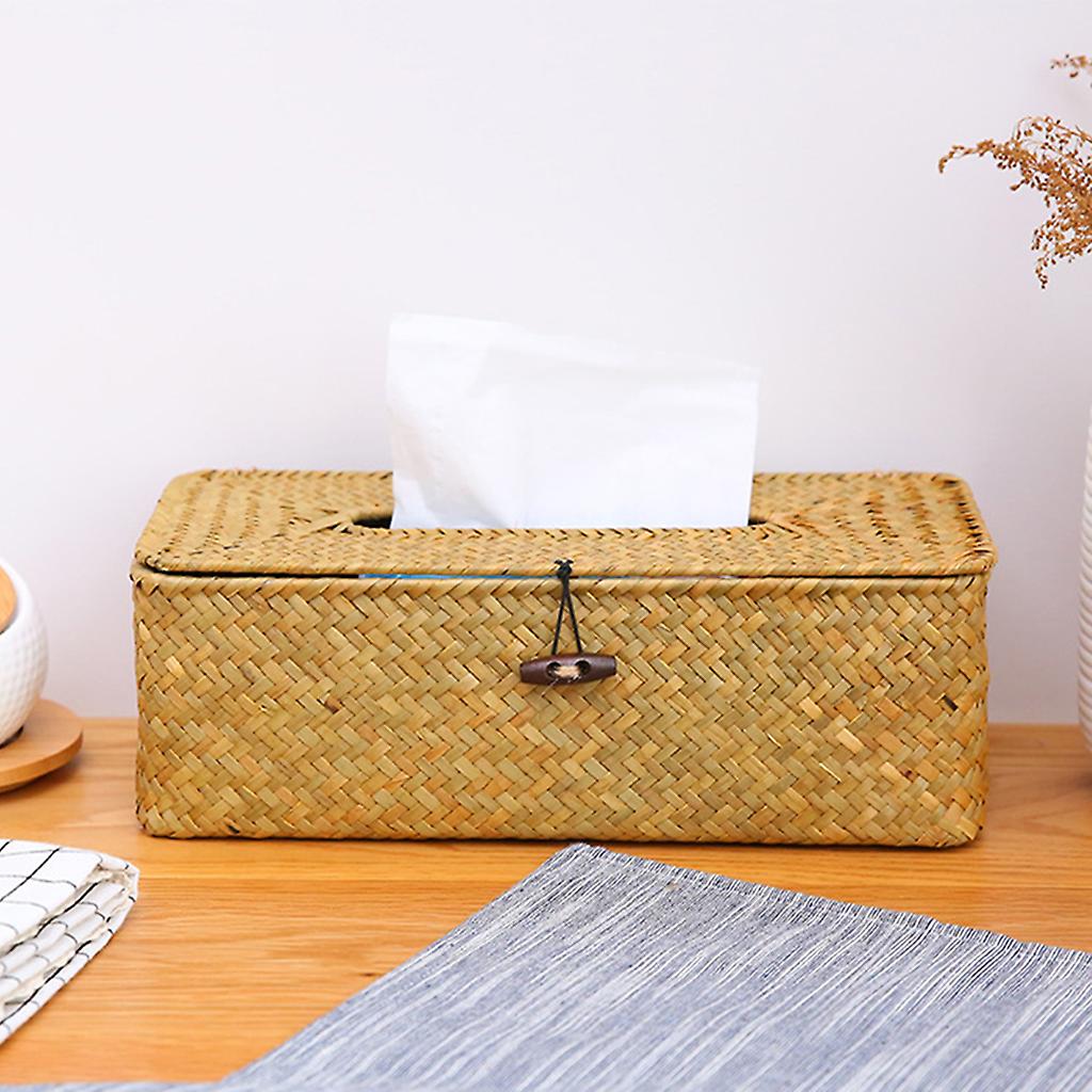 Woven Rattan Rectangular Tissue Box Cover Vintage Paper Towel Storage ...