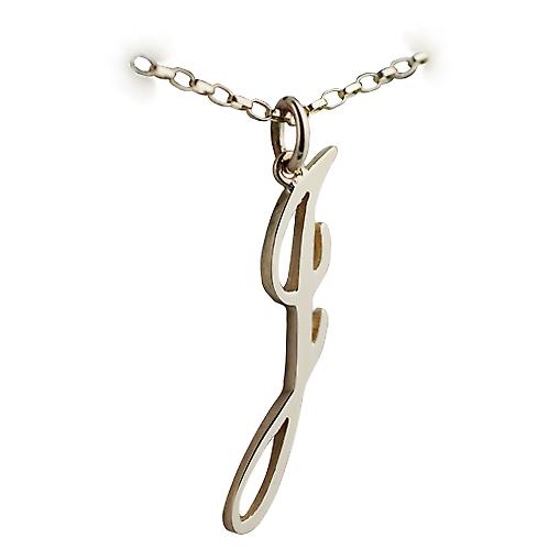 9ct Gold 34x7mm plain Initial J Pendant with a belcher Chain 20 inches ...