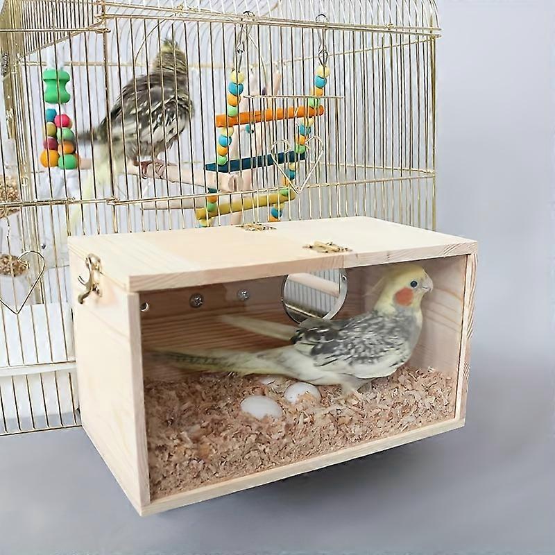 Wooden Parrot Breeding Nest Box With Transparent Viewing Window, Secure ...