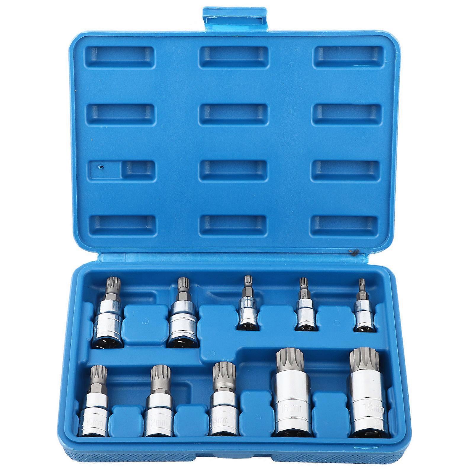 10Pcs 12 Point Triple Square Splined Bit Socket Set M4-M18 1/4" 3/8" 1/ ...