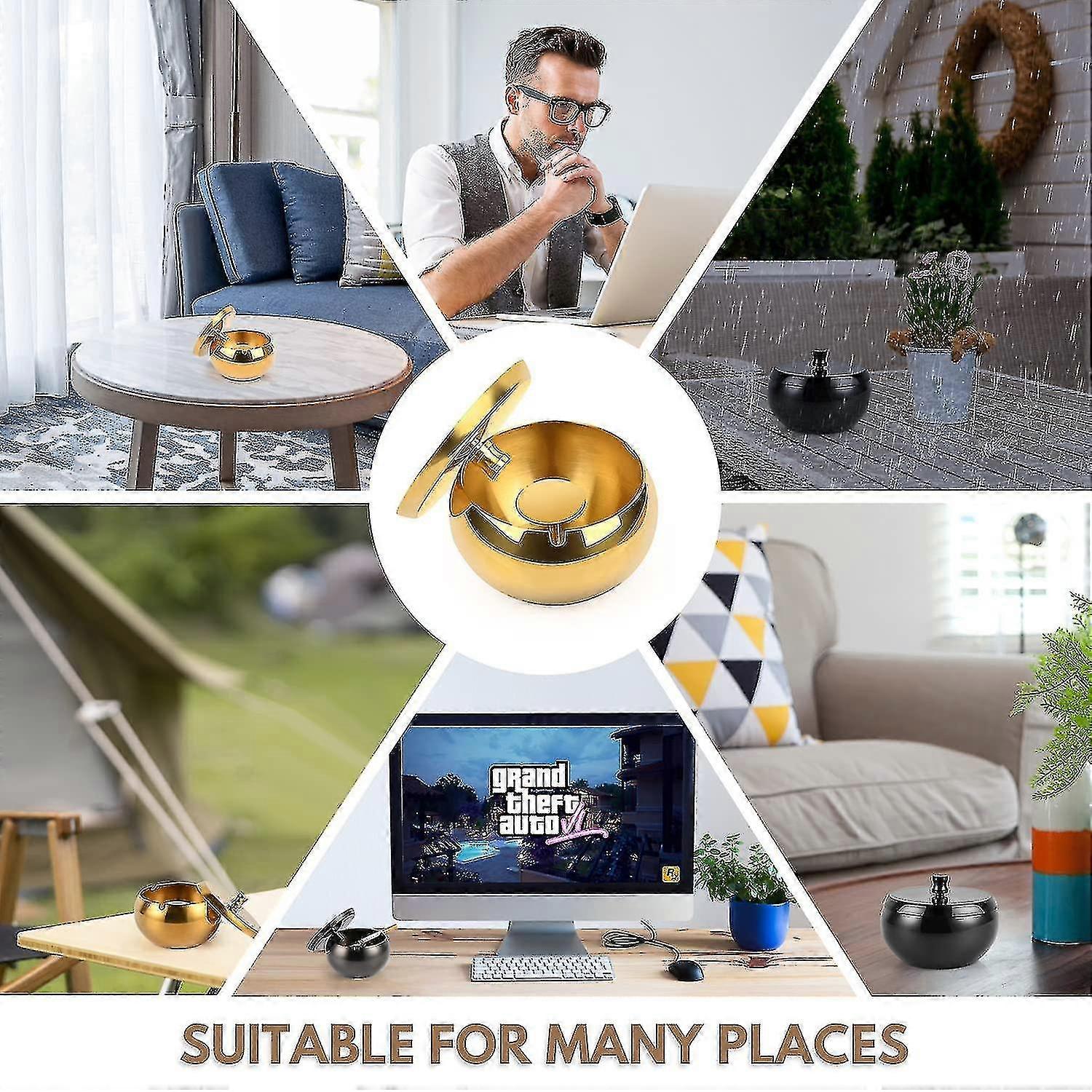 Ashtray, Large Xxl Outdoor Ashtray, Ultra Resistant Ashtray, Gold ...