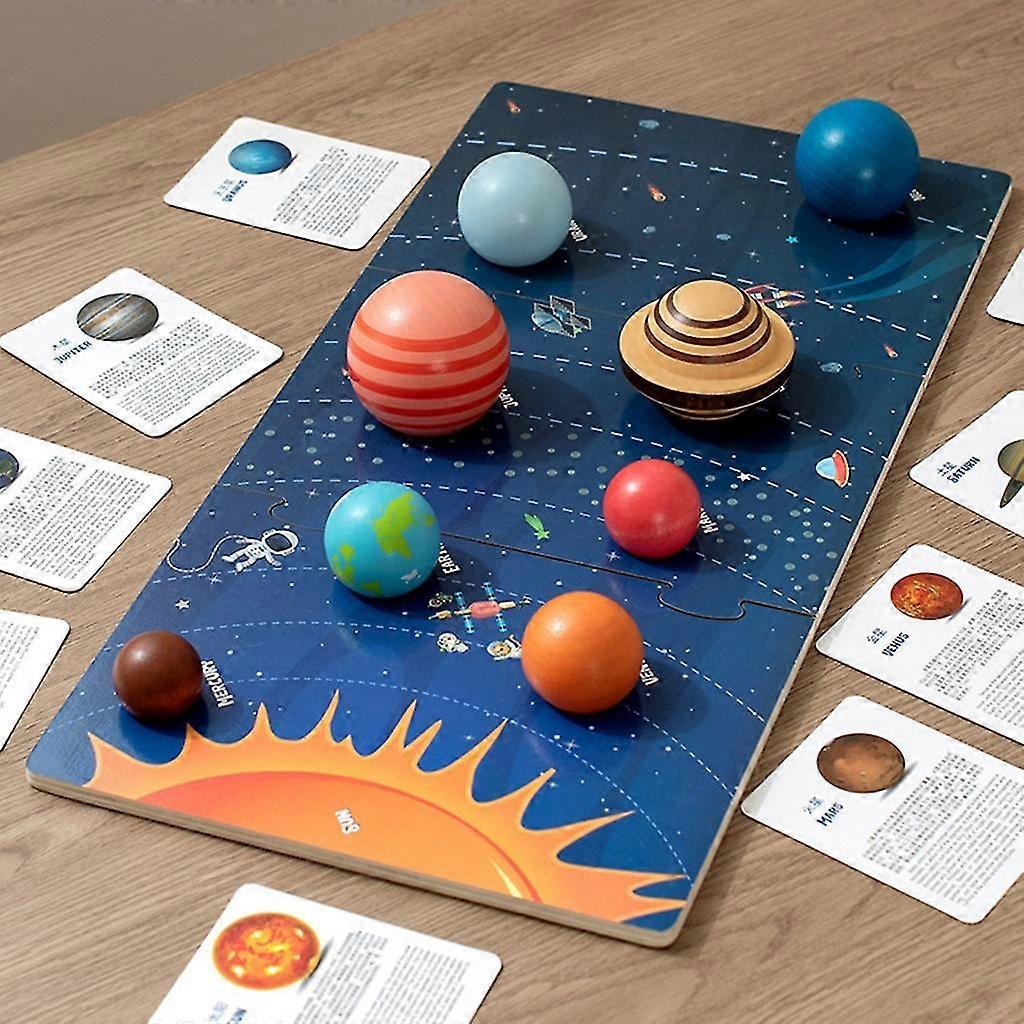 Wooden Solar System Cosmos Learning Toy Cognitive Puzzle Wooden Toy Set ...