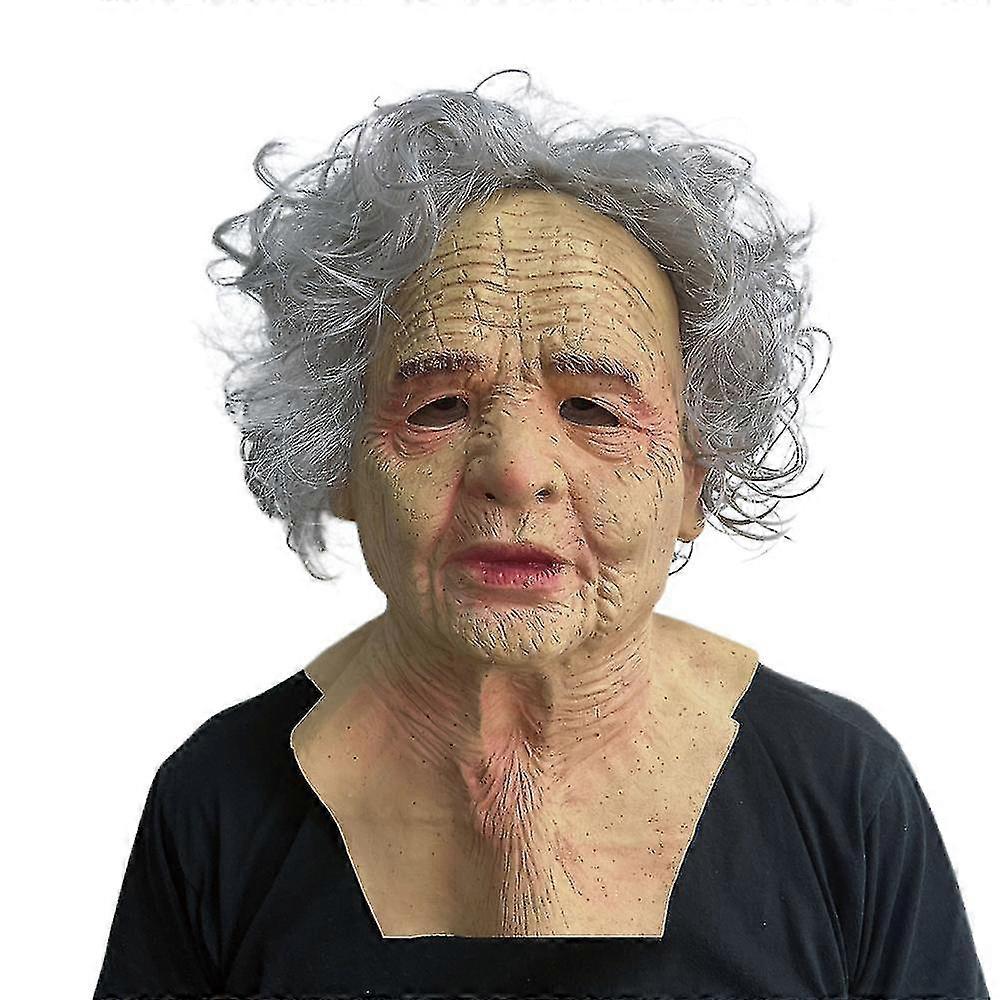 Old Woman Latex Mask Halloween Creepy Wrinkle Face Mask Headgear ...