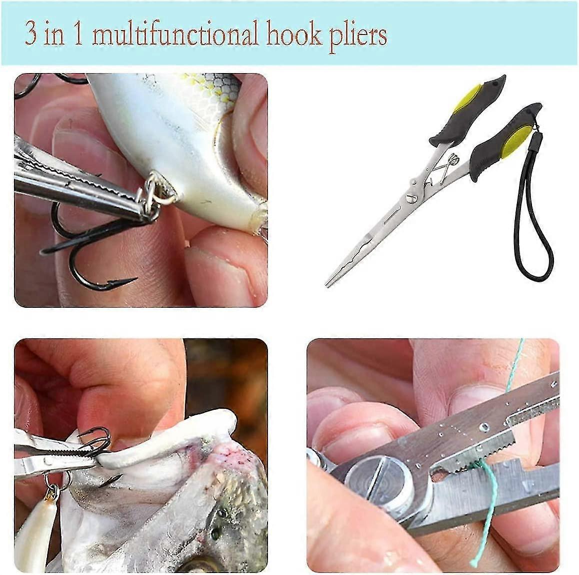 Long Nose Fishing Pliers Stainless Steel Fish Hook Pliers Hook Remover Split Ring Pliers With ...