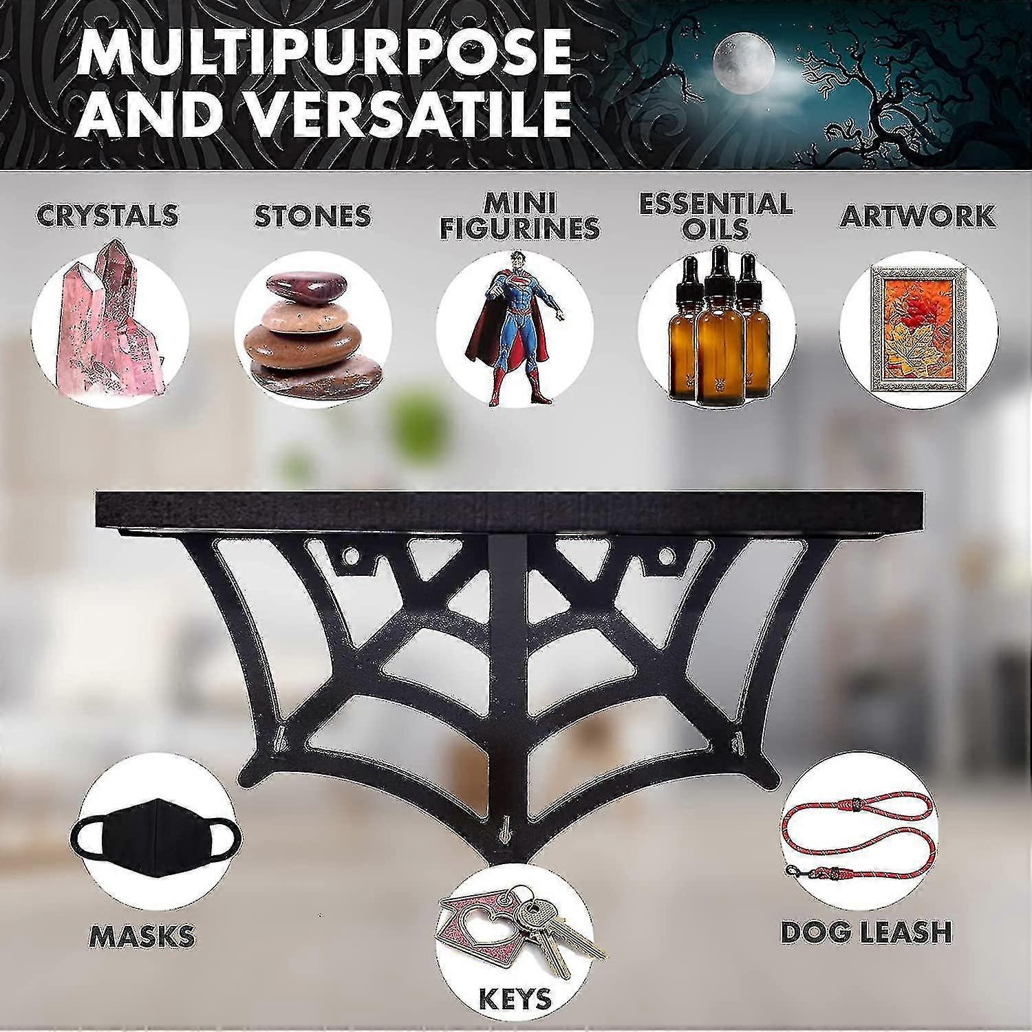 Spider Web Floating Shelf - Gothic Halloween Hanging Shelf With Hooks ...