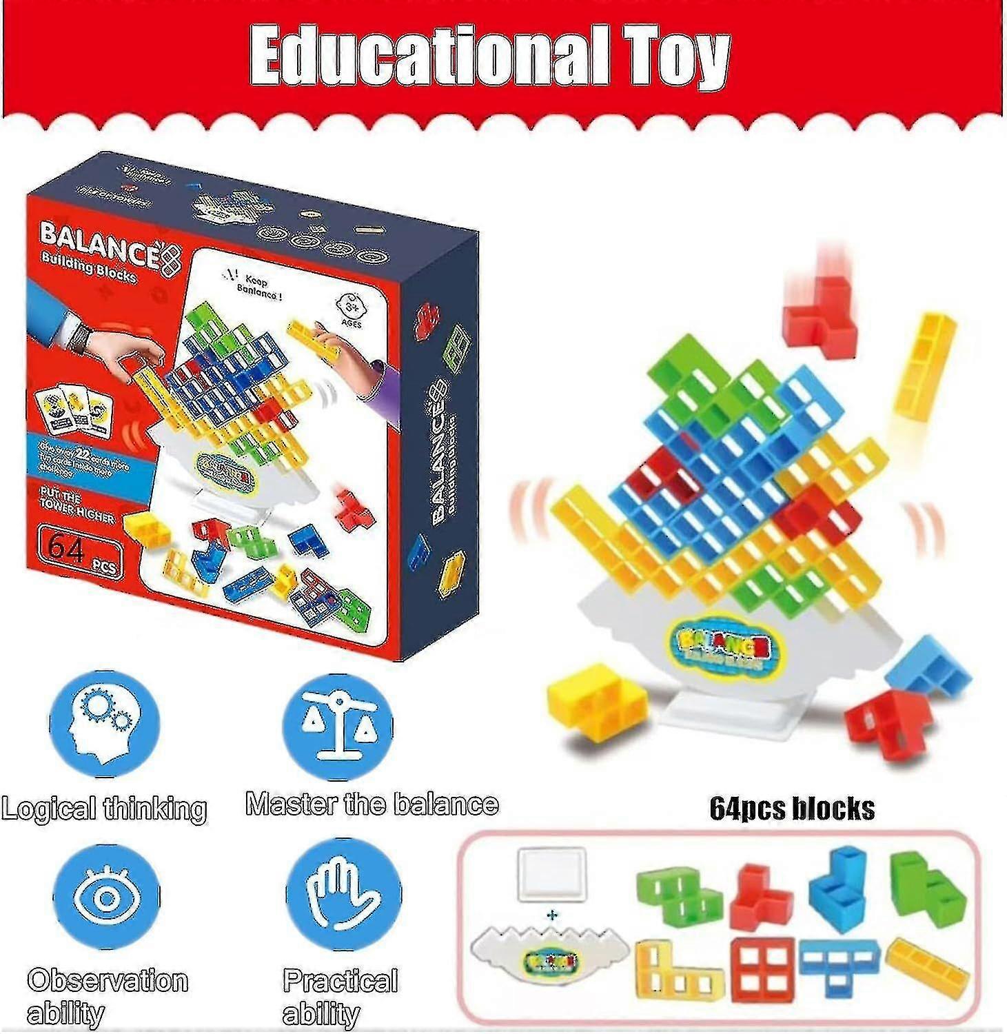 64pcs Tetra Tower Balance Stacking Blocks Game, Board Games For 2 Players + Family Games | Fruugo SE