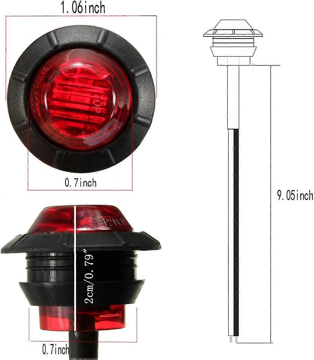 10 Pack 3/4" LED Rear Side Marker Lights for Trucks, Trailers, Cab ...