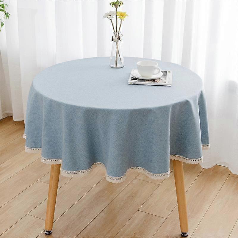 Solid Color Round Tablecloth With Lace Cotton Linen Table Cloth Wedding ...
