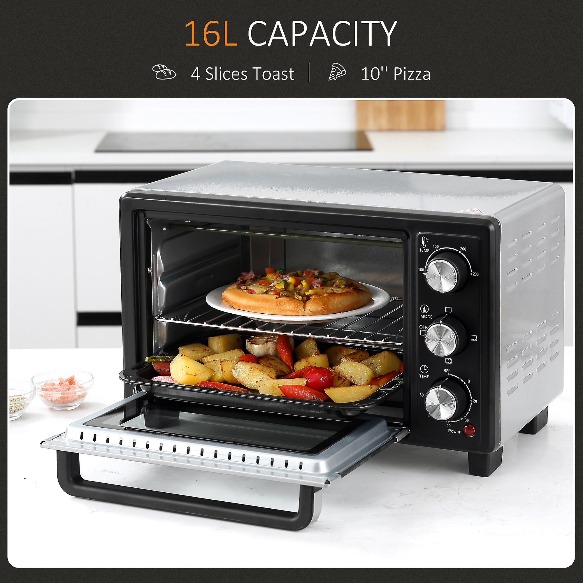 HOMCOM Mini Oven 16L Countertop Oven w/ Adjustable Temp Timer 1400W ...
