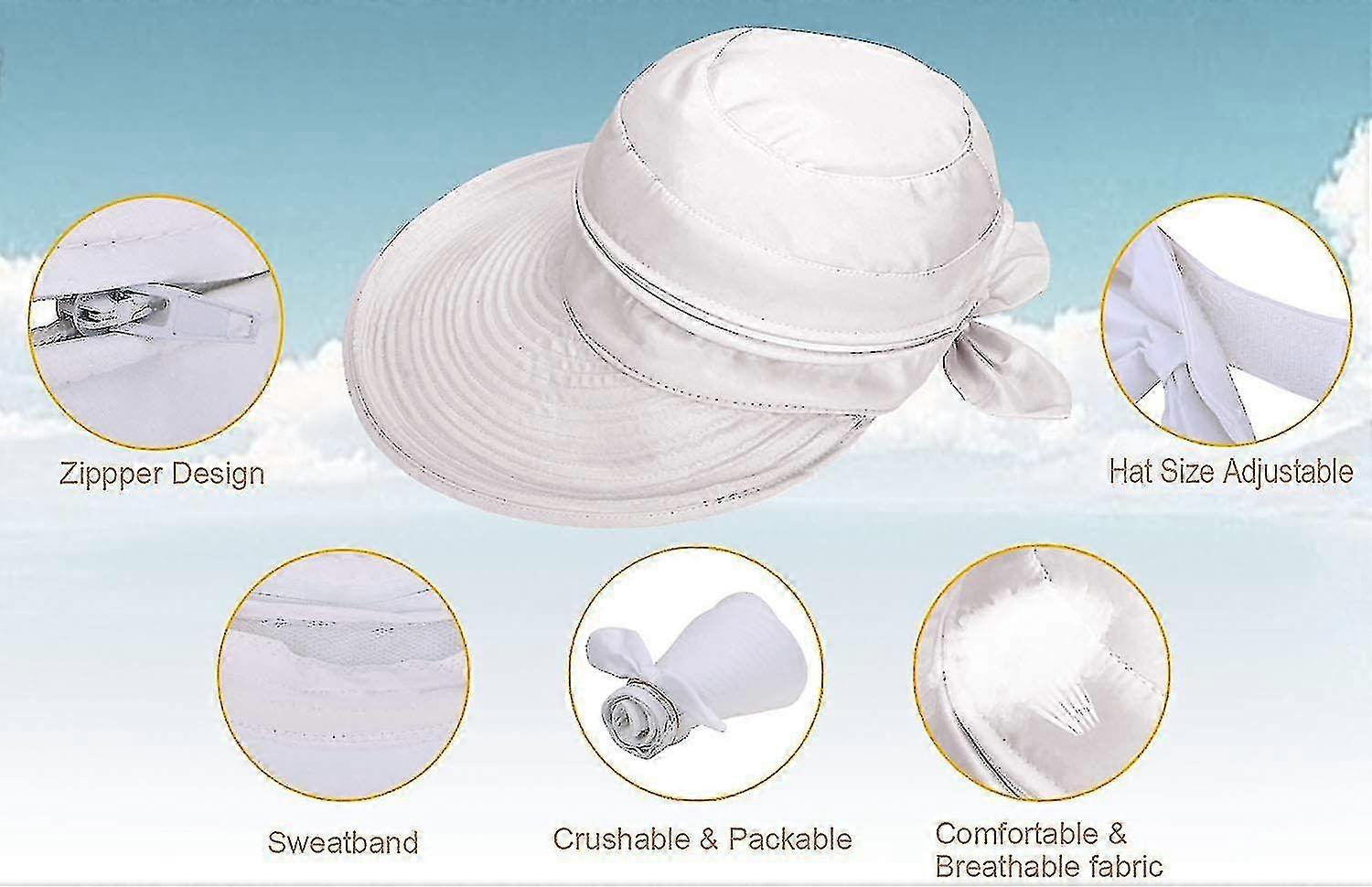 Upf 50+ Uv Sun Protective Convertible Beach Visor Hat For Women | Fruugo UK