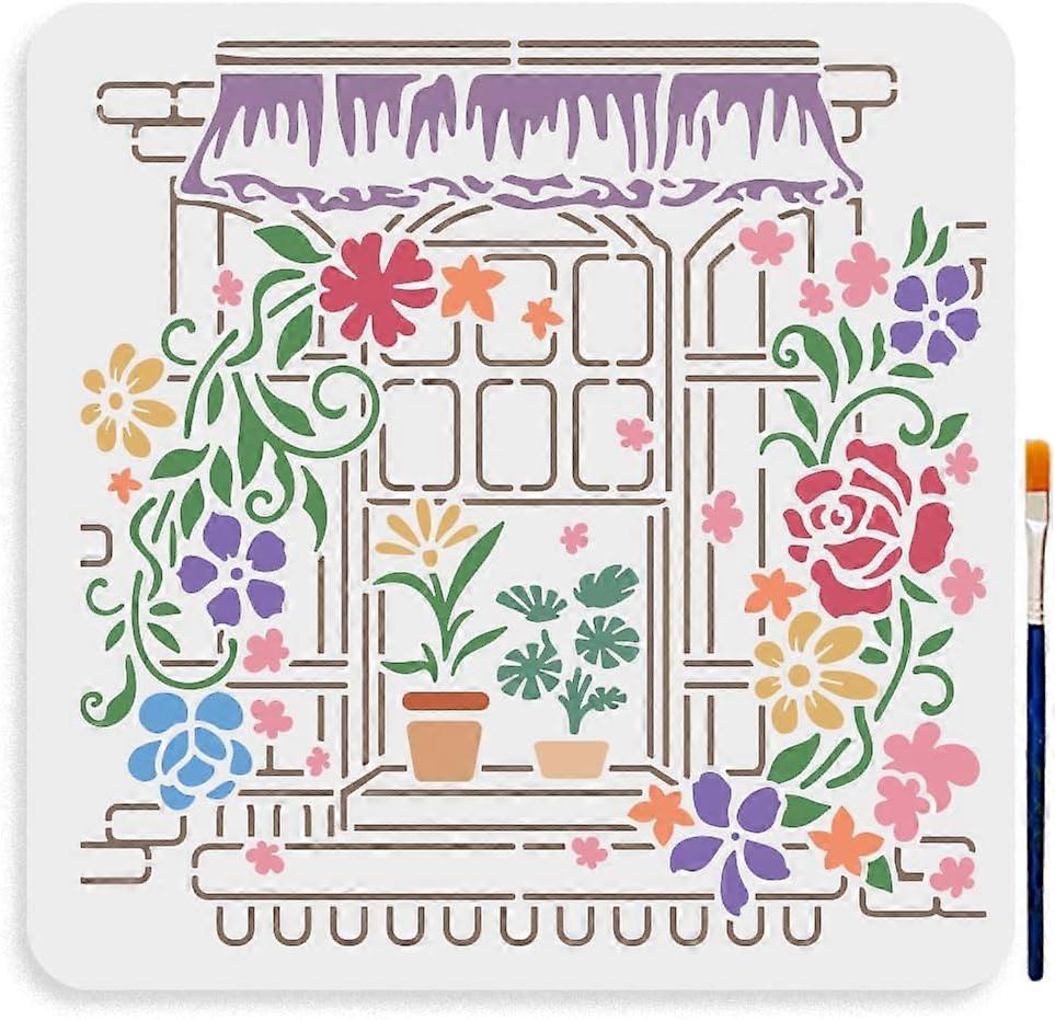 Window Flower Stencils 11.811.8inch Large Potted Plants Curtain Rose ...