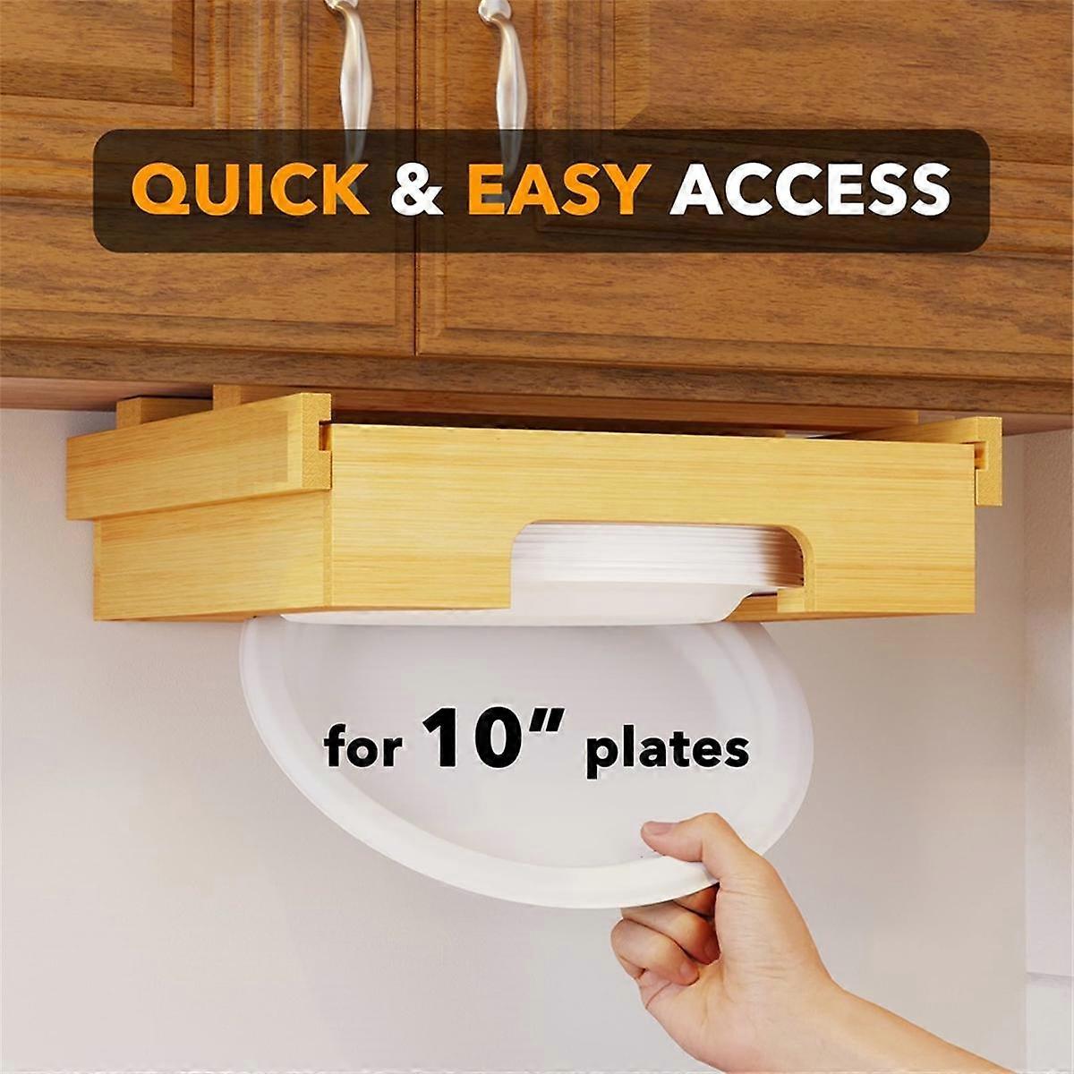 10-Inch Paper Plate Dispenser, Under Cabinet Bamboo Plates Holder ...