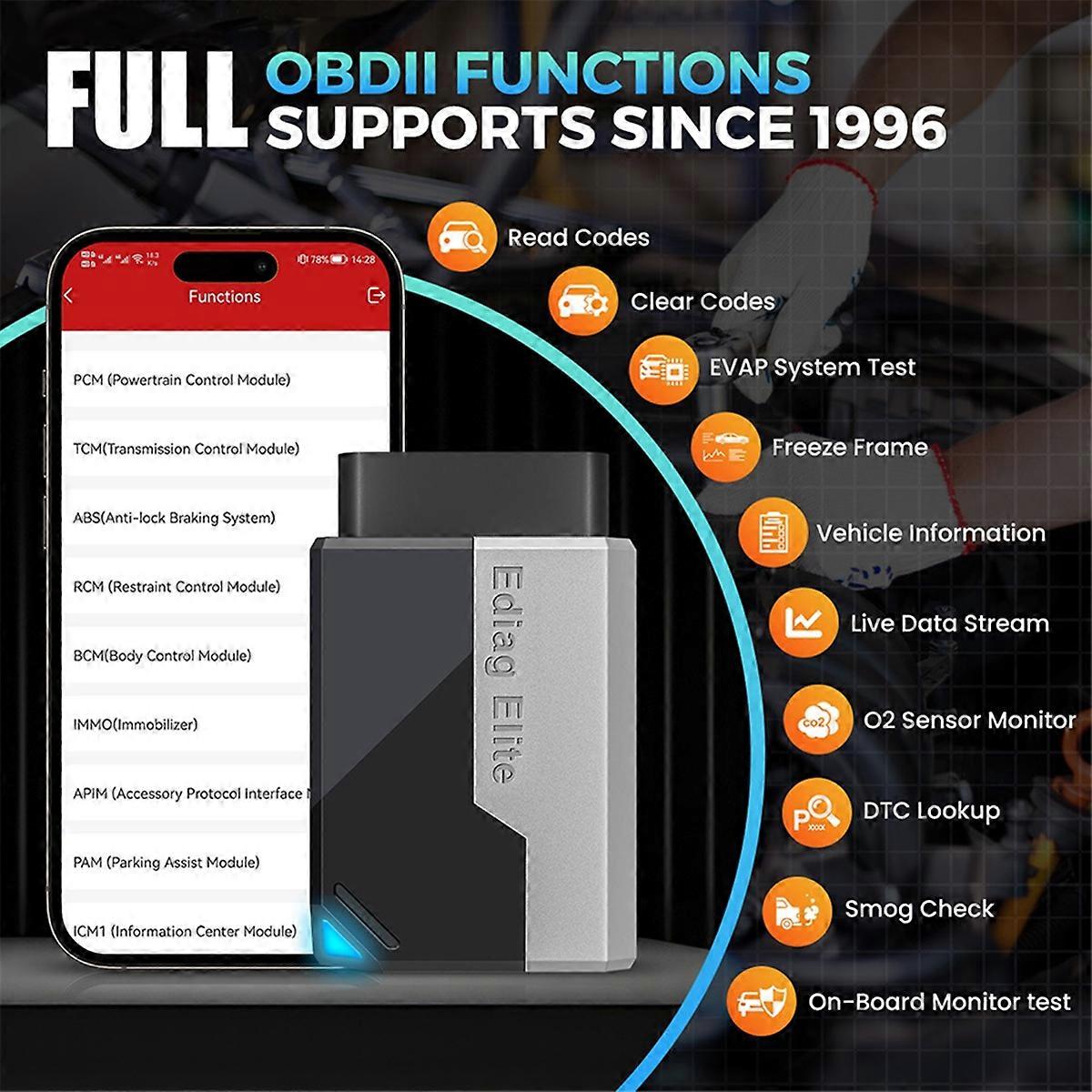 Ediag Elite OBD2 Scanner All System Car Diagnostic Tool 15 Service ...