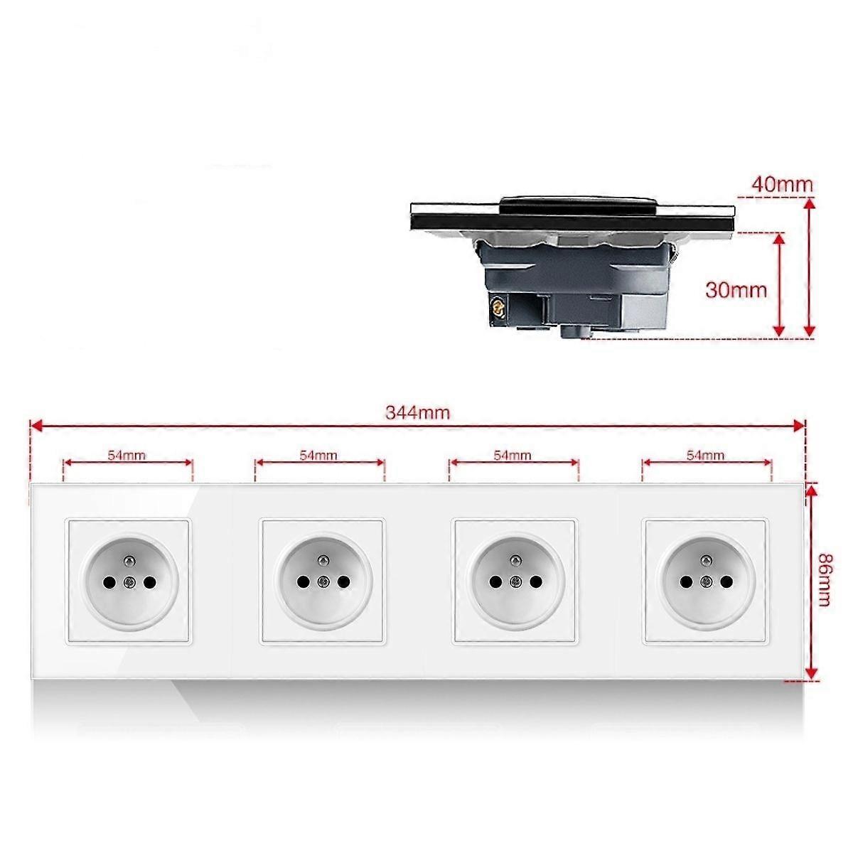 Eu Plug Power 4 Way Sockets 16A 250V Wall 4 Gang Outlets White Glass ...