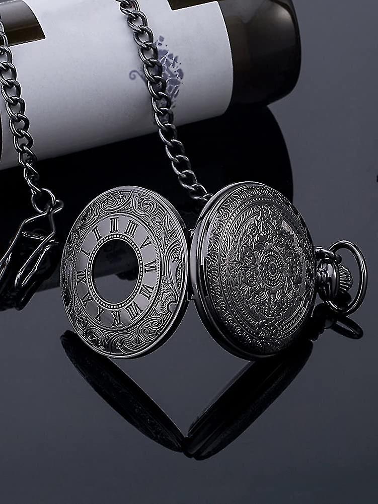Classic Quartz Pocket Watch With Roman Numerals And Chain Silver ...