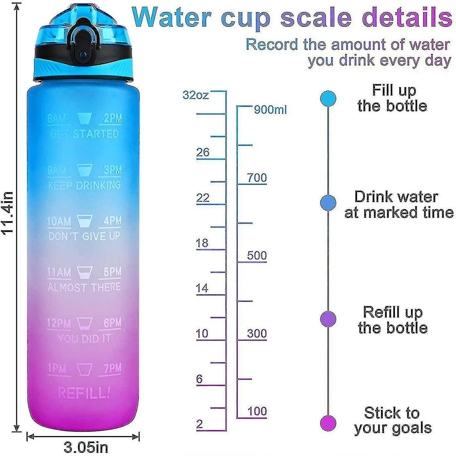 1 Liter Sports Water Bottle Leak-proof Gym Fitness Jug With Time Scale ...