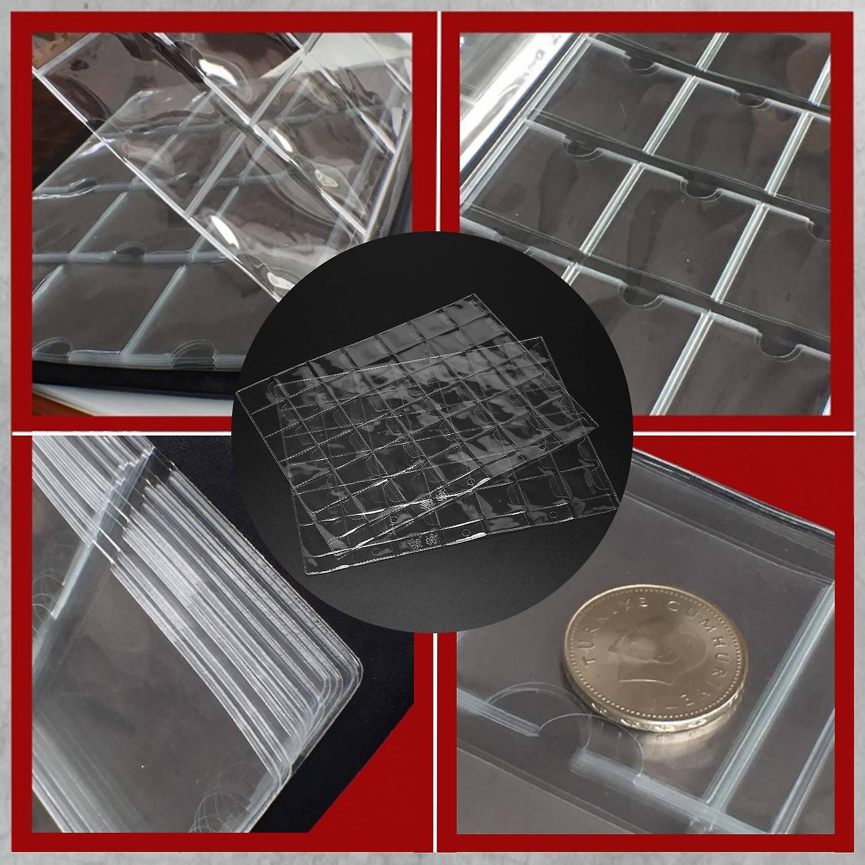 10 PCS 42 Pockets Clear Coin Holders Folder Sheets Storage Collection ...