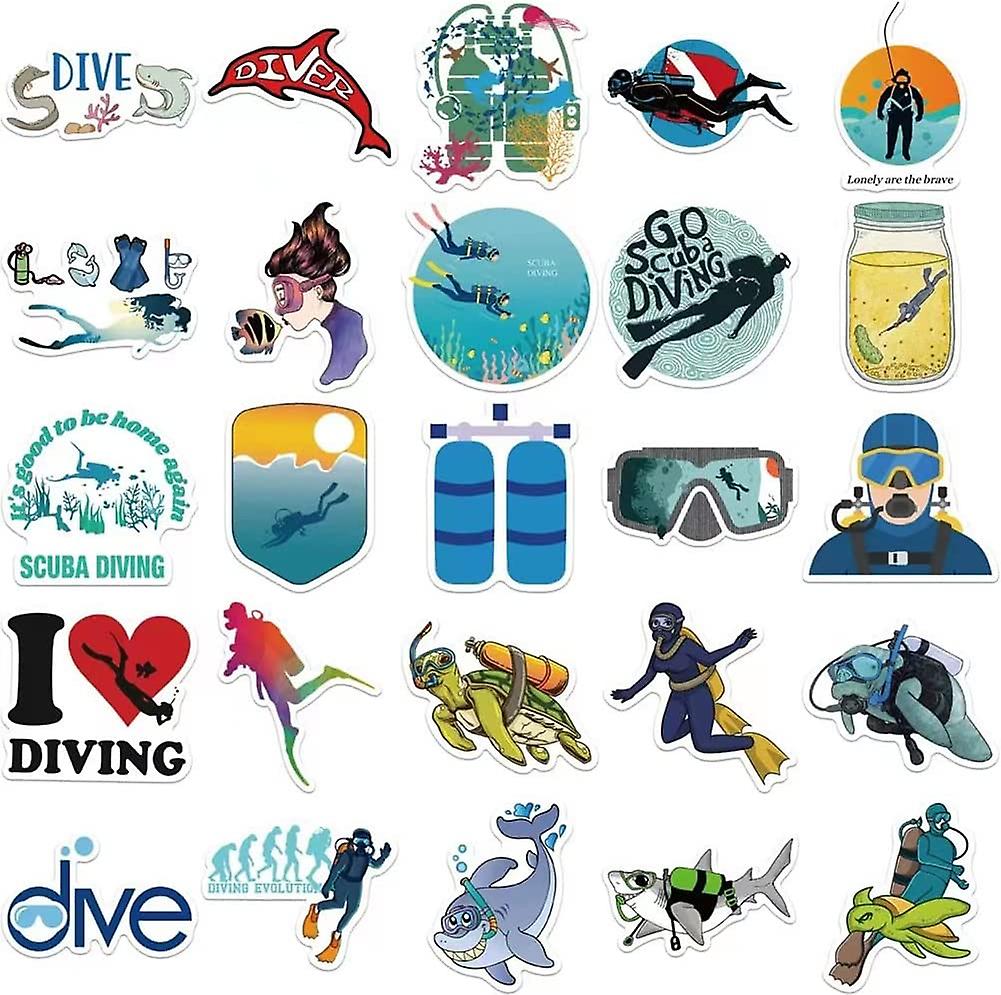 50 Pcs Diving Adventure Stickers | Scuba Diver Waterproof Vinyl Decals ...